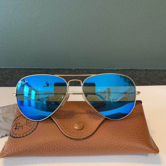 Ray-Ban | Accessories | Rayban Flash Lense Gold Frame Blue Lens ...